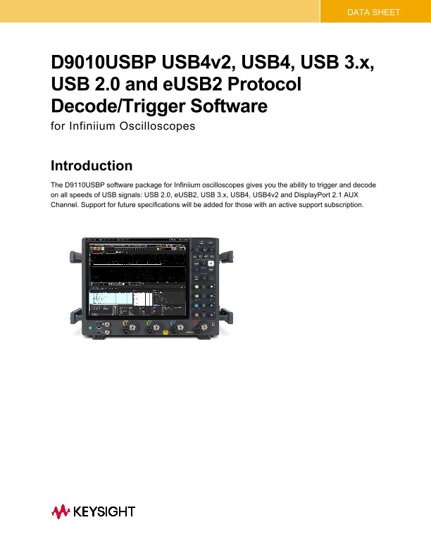 D9010USBP USB 2.0, eUSB2, USB 3.x, USB4 Protocol Trigger and Decode PDF Asset Page | Keysight